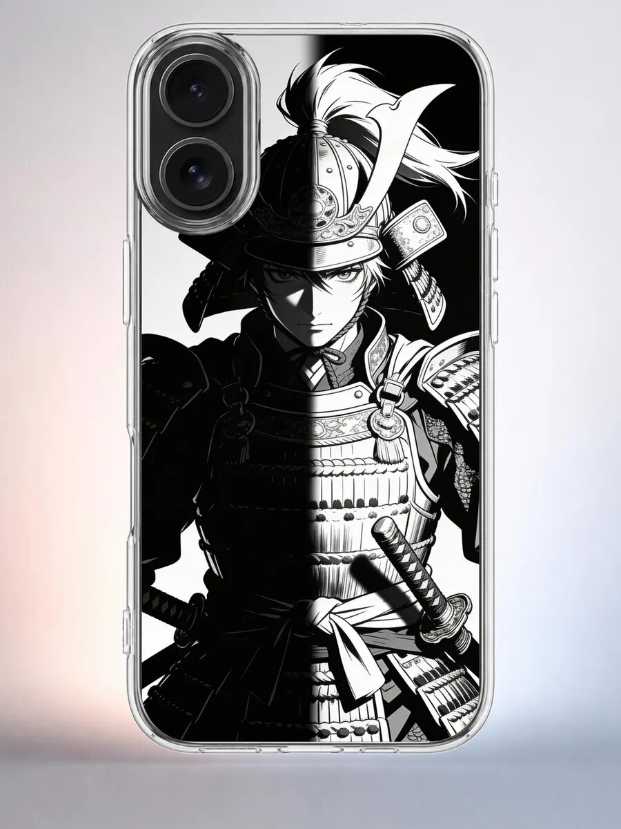 Чехол iPhone 16 инь-янь самурай силиконовый прозрачный