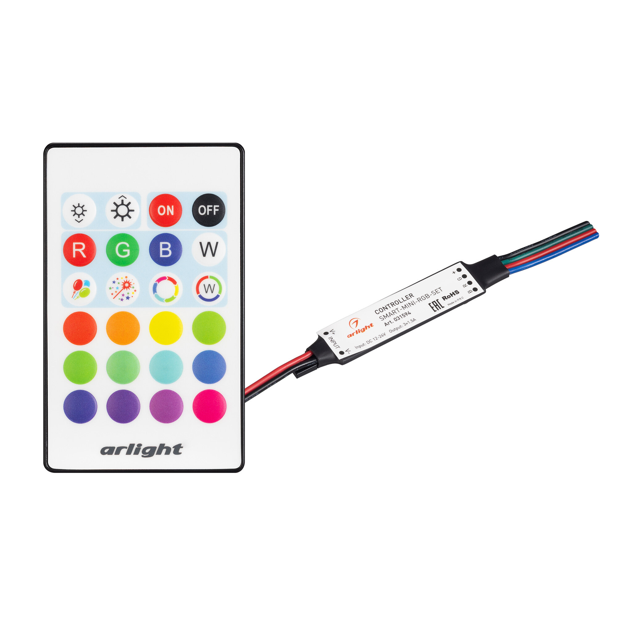 Контроллер SMART-MINI-RGB-SET (12-24V, 3x1.5A, ПДУ 24кн, IR) (Arlight, IP20 Пластик, 5 лет) 031594