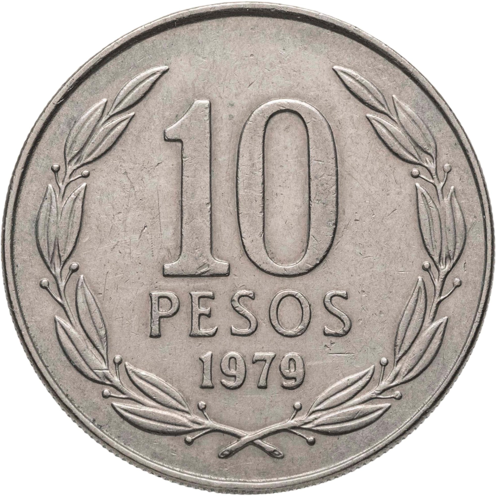 Чили 10 песо pesos 1979, Мельхиор медь-никель, в сохранности XF