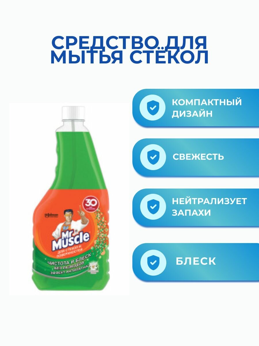 Mr. Muscle Средство для мытья стекол Утренняя роса, запасной блок, 530 мл