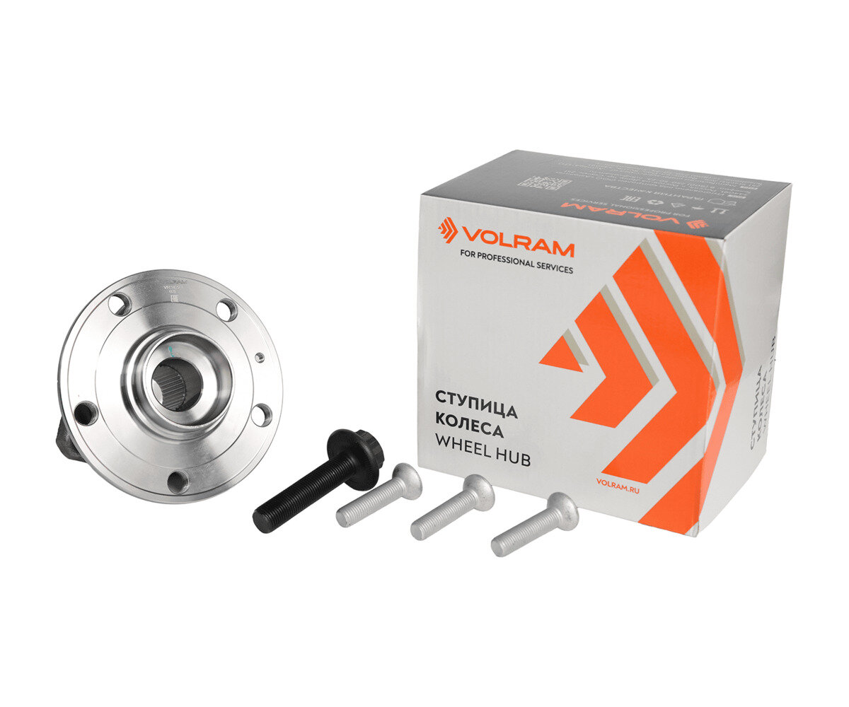 Ступица с подшипником в сборе Volram VR34273 передняя d32 ABS+ болт, 3 крепежных болта для Skoda Octavia 2 1Z3, 1Z5 (04-13); VW Golf 6 (08-)