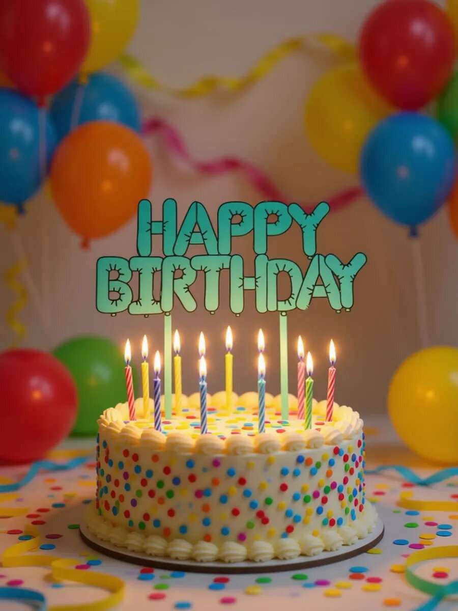 Топпер для торта Воздушные шарикиHappy Birthday