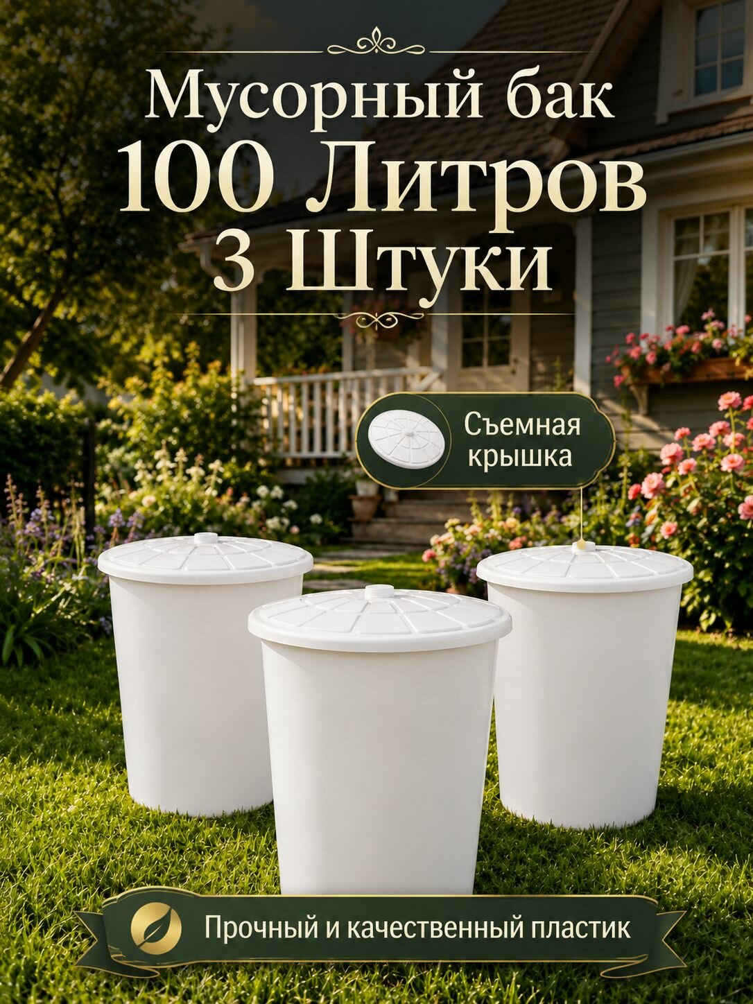 Бак для воды, мусора 100 литров, набор 3 шт, белый