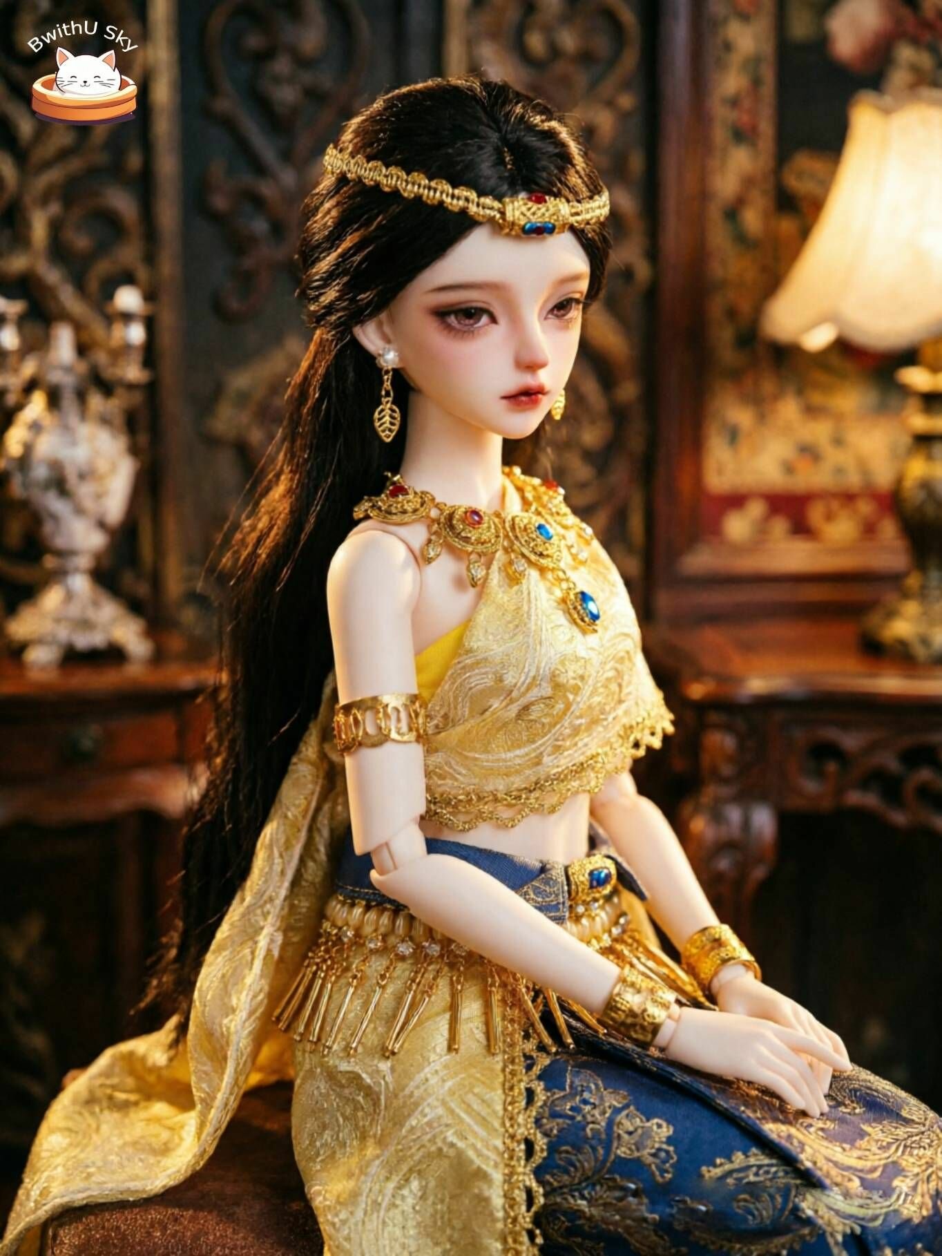 BwithUSky Zahara 1/4 BJD Кукла: Коллекционный золотой этнический набор для торжественных сказочных фотосессий