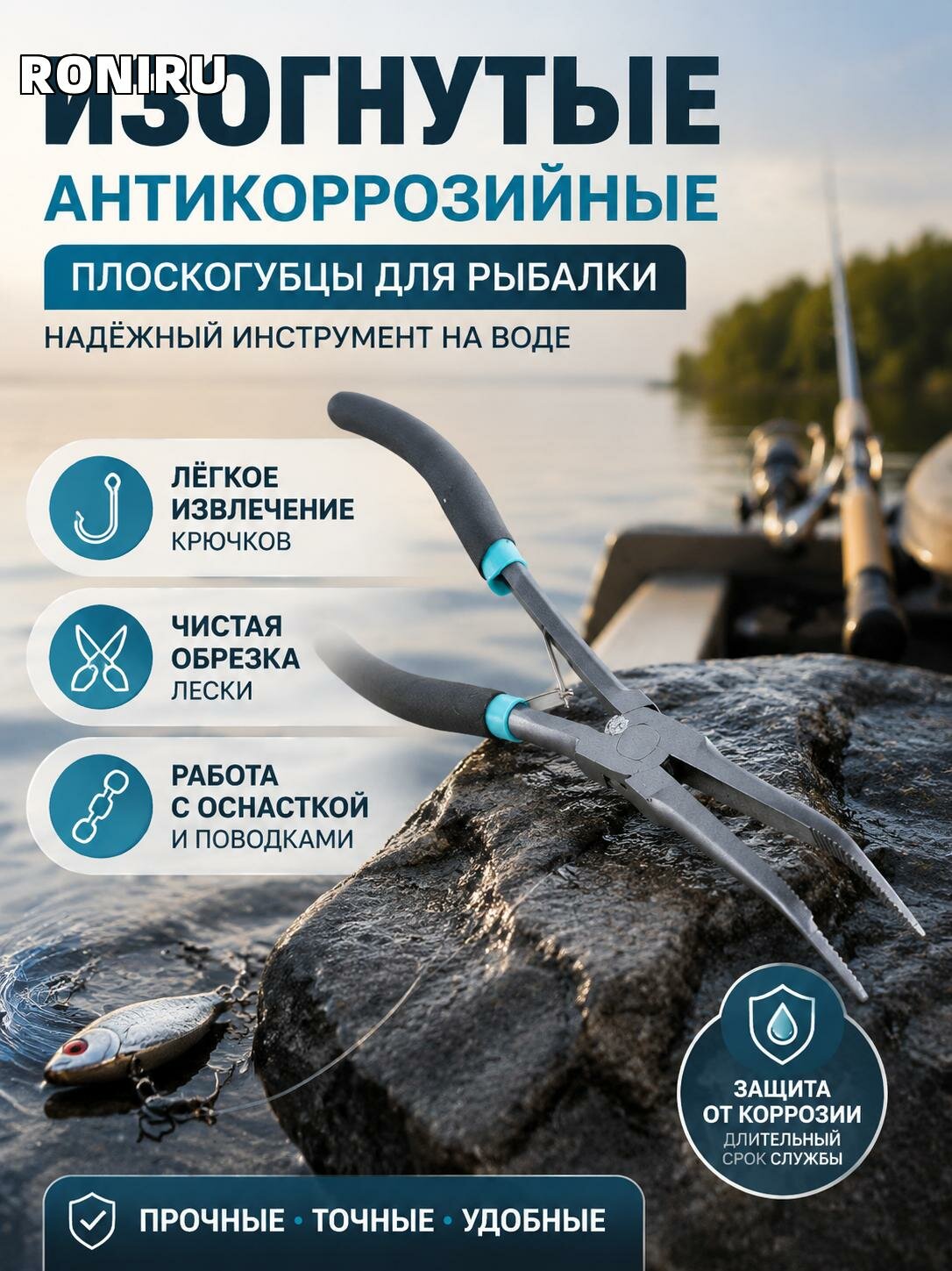 Изогнутые антикоррозийные плоскогубцы для рыбалки — извлечение крючков, обрезка лески и работа с оснасткой на воде