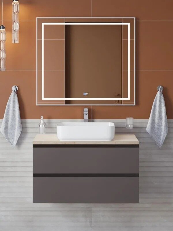 Мебель для ванной комнаты BelBagno Kraft 80 подвесная, матовая темно-серая, столешница kep-80-mco, раковина BB1304