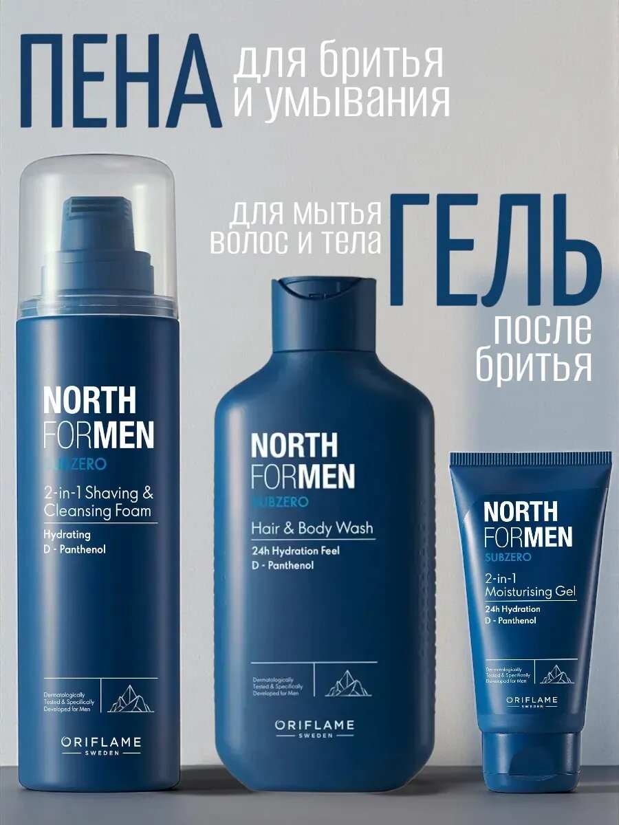 Набор Пена для бритья и для умывание /шампунь 2 в 1/ гель после бритья North for men Subzero для мужчин