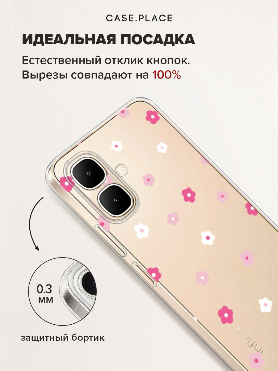 Чехол на Infinix Smart 10 / Инфиникс Смарт 10 с принтом "Весенние цветочки рисунок", прозрачный — фото 1