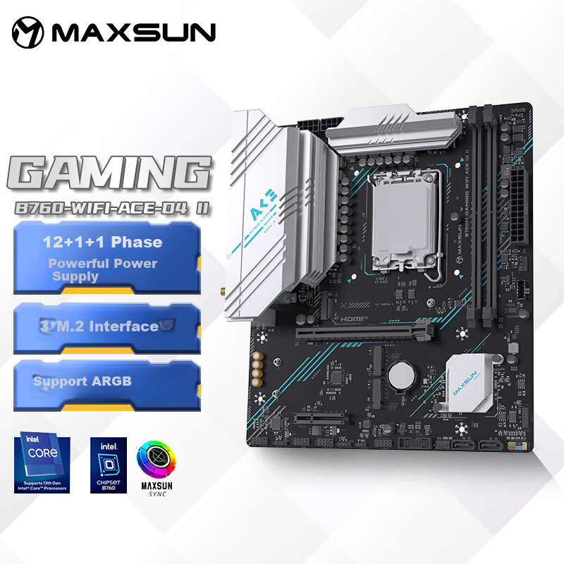 MAXSUN B760M GAMING WIFI ACE D4 II материнская плата для процессоров Intel 12600KF 13490F 14600KF LGA1700