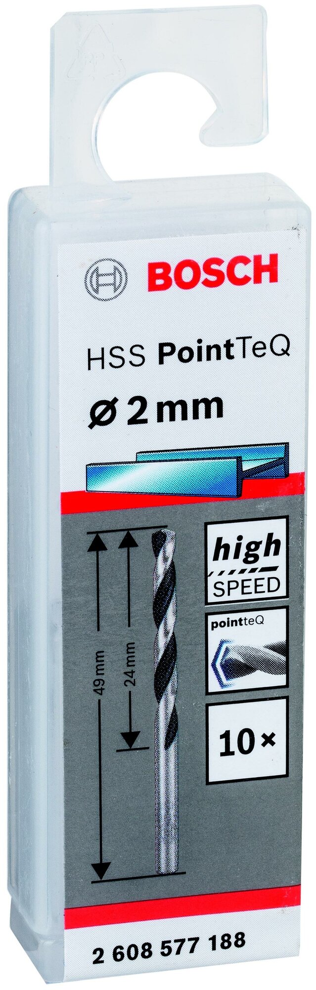 10 сверл по металлу Bosch HSS PointTeQ 2.0мм (2608577188)