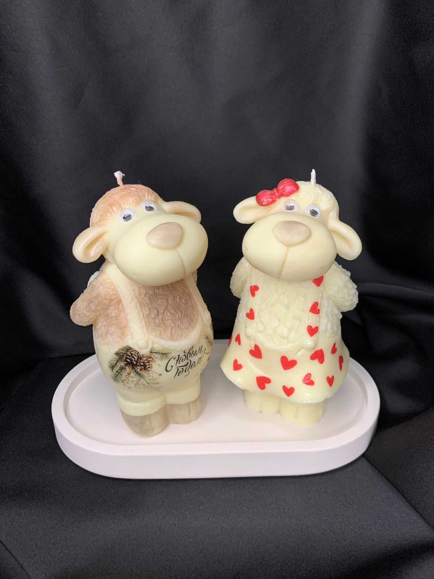 Свечи "Барашки", пчелиный воск, декоративные, подставка, 2 шт