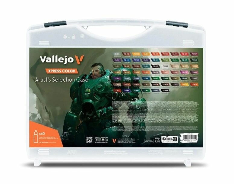 Набор акриловых красок для моделирования миниатюр Vallejo в кейсе - Artist s Selection Case 72184 (60 красок по 18 мл)