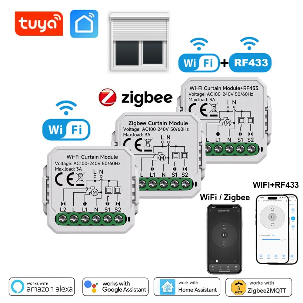 Tuya Smart WiFi ZigBee RF433 Модуль для штор WiFi and RF433 — фото 1