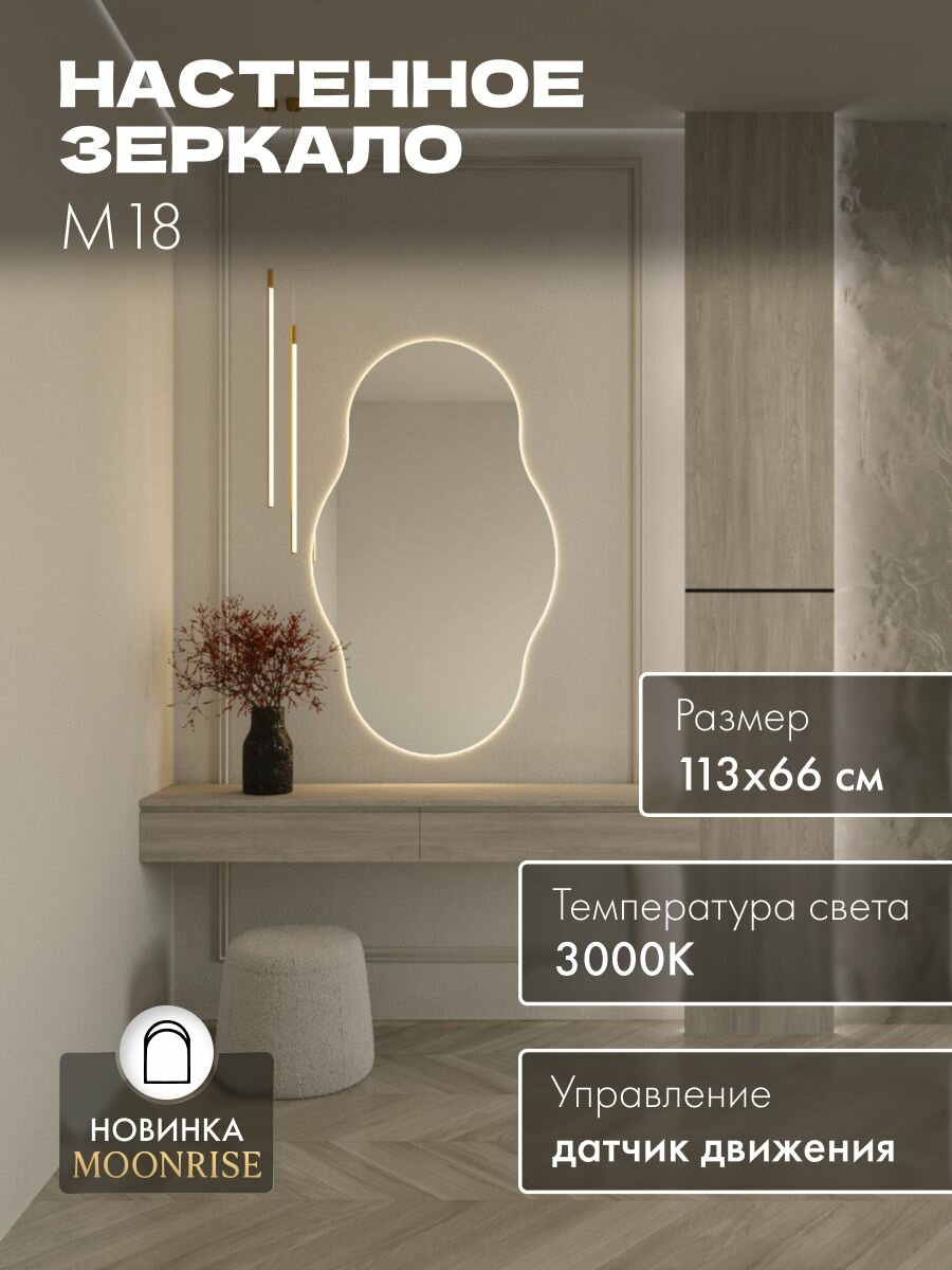 Зеркало настенное 113х66 см. теплый свет 3000К фигурное с подсветкой М18 MOONRISE