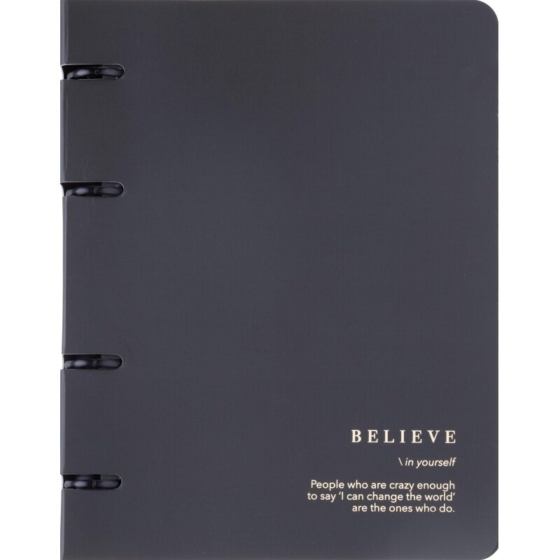 Тетрадь BeSmart "Believe", черная общая, А5, 120 листов, клетка, кольца (N4761)