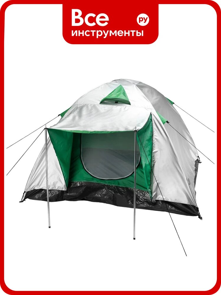 Двухслойная трехместная палатка PALISAD Camping 210x210x130 см 69522, Каркас выполнен из стали, устойчивой к коррозии