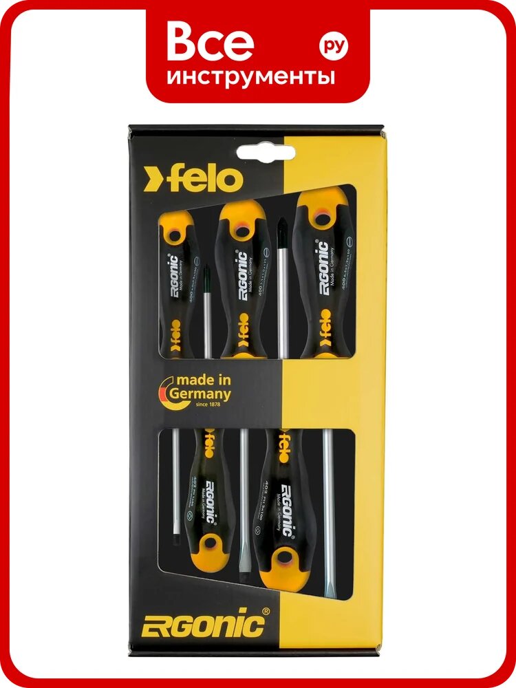 Набор отверток Felo Ergonic, 5 шт, CrMoV, 3-компонентные рукоятки