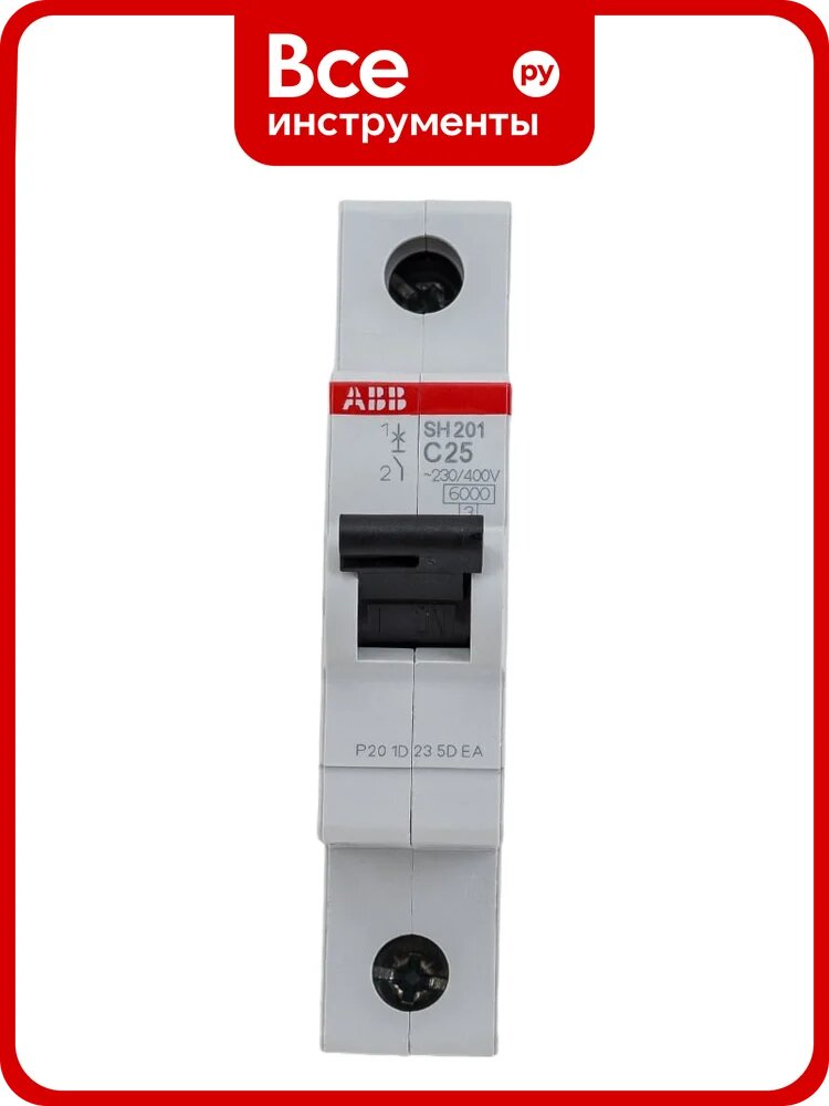 Автоматический выключатель ABB 1‑полюсный SH201 модульный тип, монтаж на DIN‑рейку, белый корпус, защита