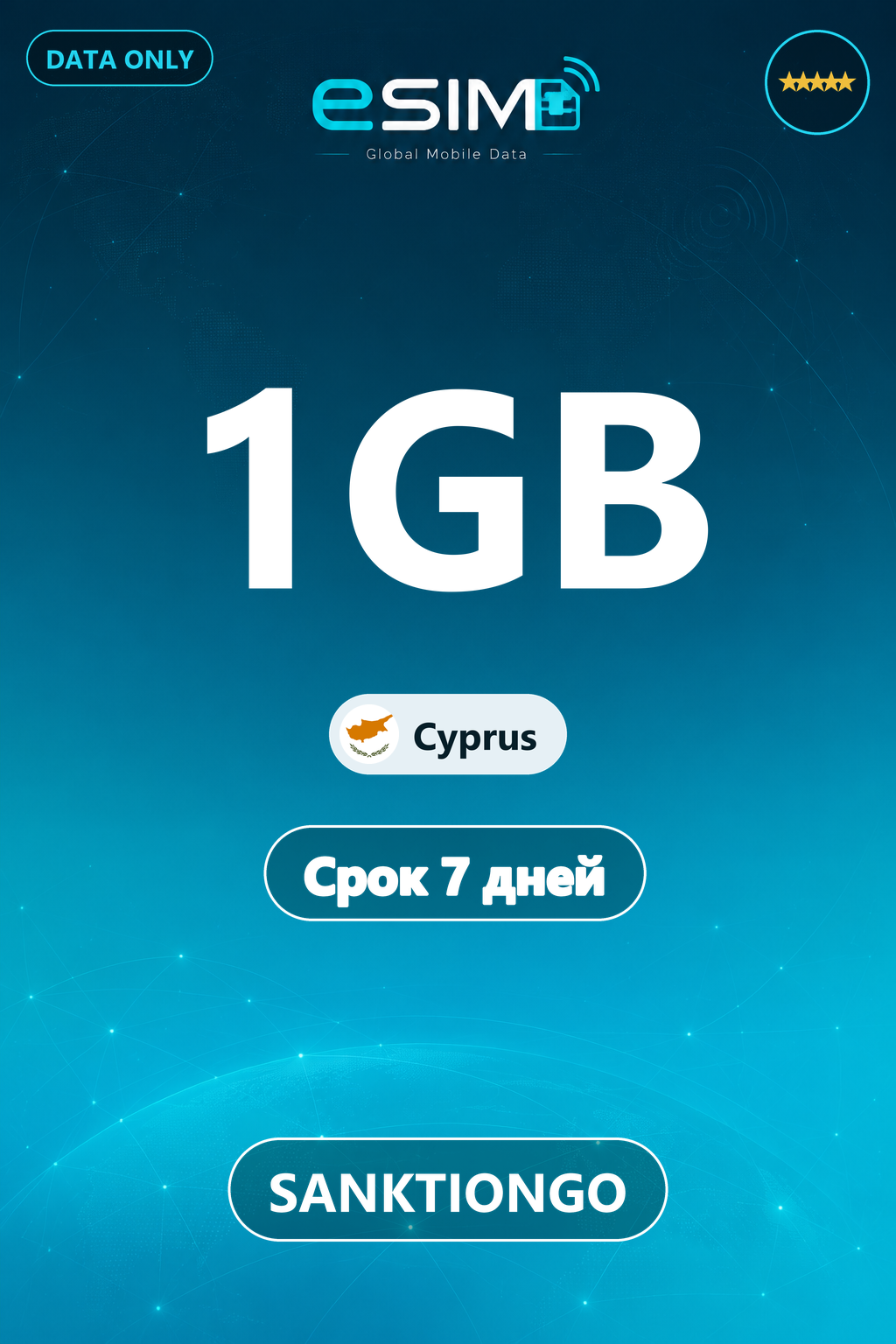 ESIM Кипр — 1 ГБ на 7 дней, туристическая сим-карта для интернета в поездках