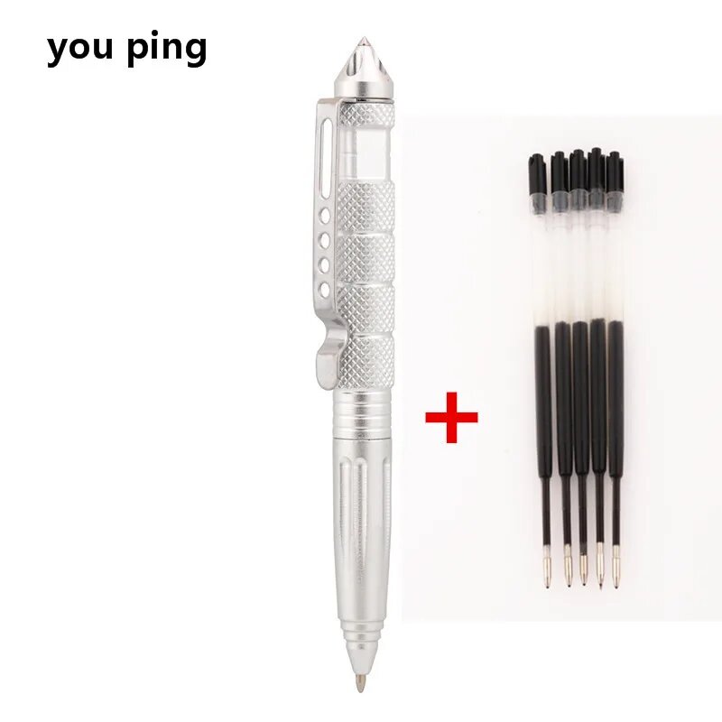 Металлическая тактическая ручка You Ping Silver Gel Black