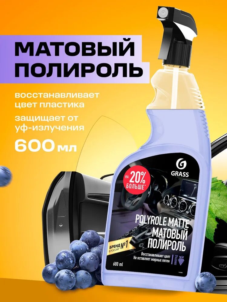 Grass Полироль для пластика авто матовый Polyrole Matte виноград, 600 мл