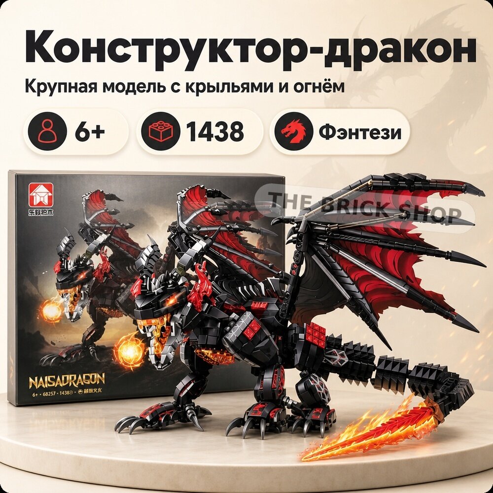 Конструктор-дракон, 1438 деталей, подарок для детей и взрослых