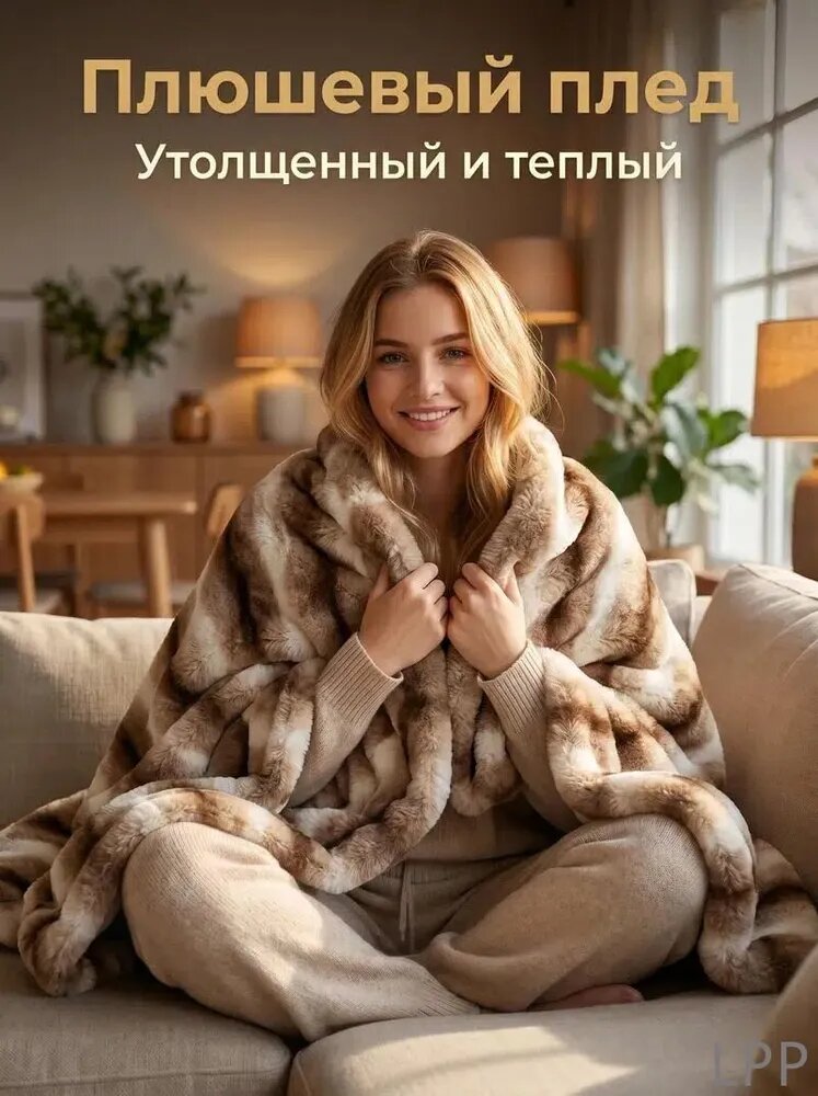 Плед двусторонний Шиншила , Полиэстер FR, 200 см х 180 см