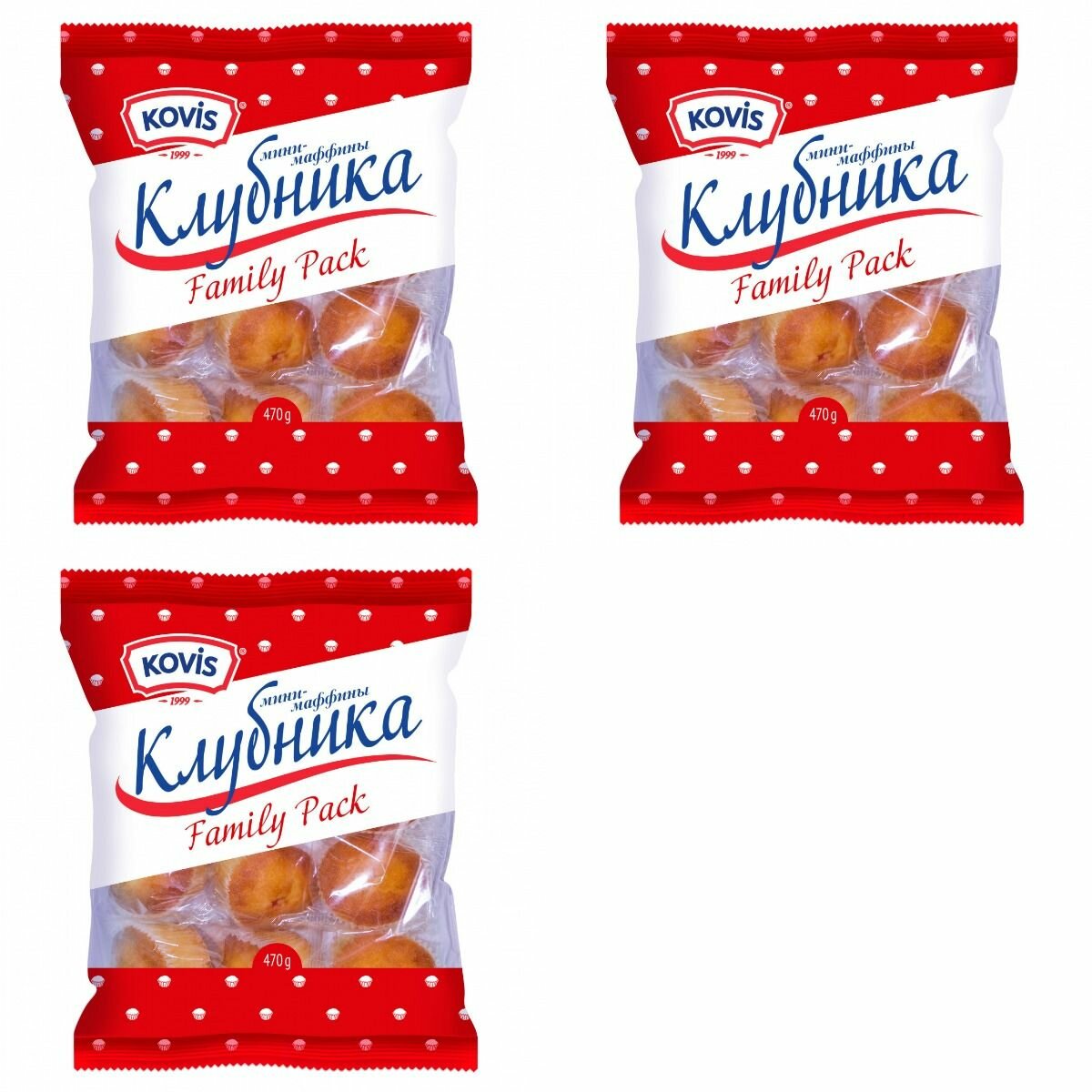 Kovis Кекс Мини-маффины Клубника, 470 г, 3 уп/