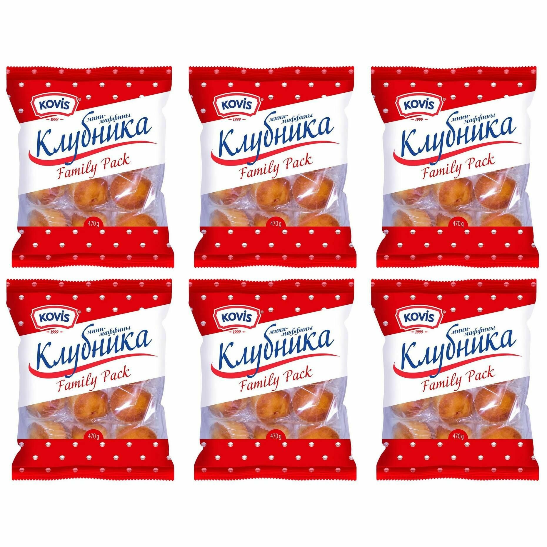 Kovis Мини-маффины Клубника, 470 г, 6 шт в коробке/