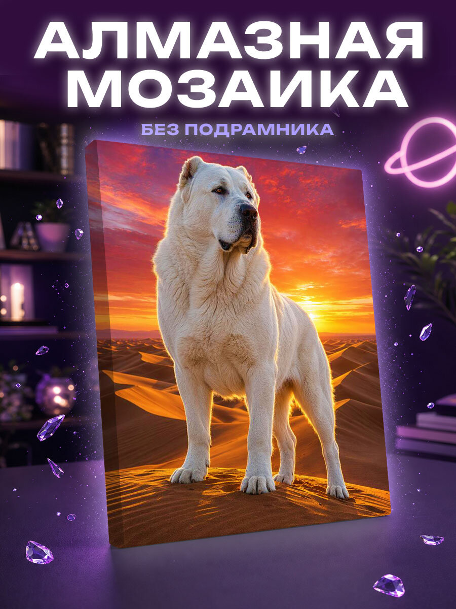 Алмазная мозаика алабай на барханах пустыни на закате