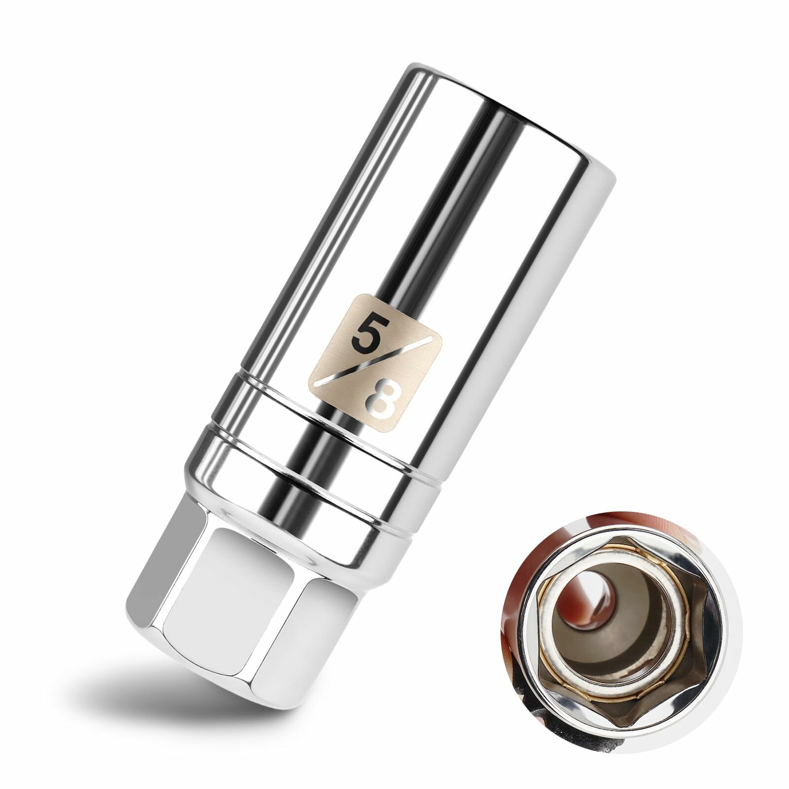 Магнитная свечная головка 5/8", 3/8" привод, 6-гранная, тонкостенная, универсальная для установки и снятия свечей зажигания