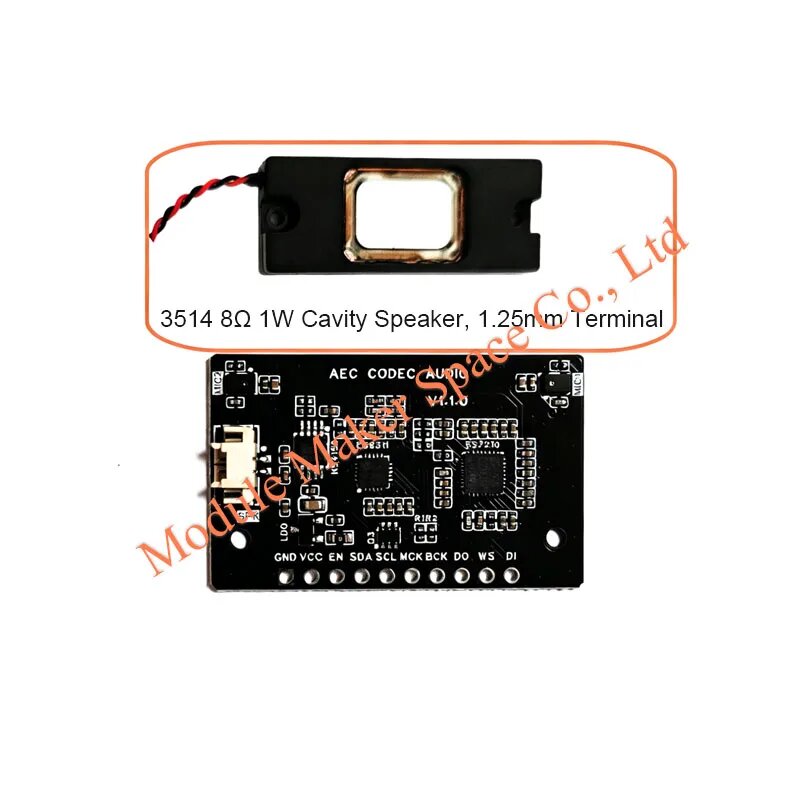 Аудиомодуль ES7210+ES8311+NS4150B AEC CODEC с двумя микрофонами Soldered Pin, Module-3514 Speaker