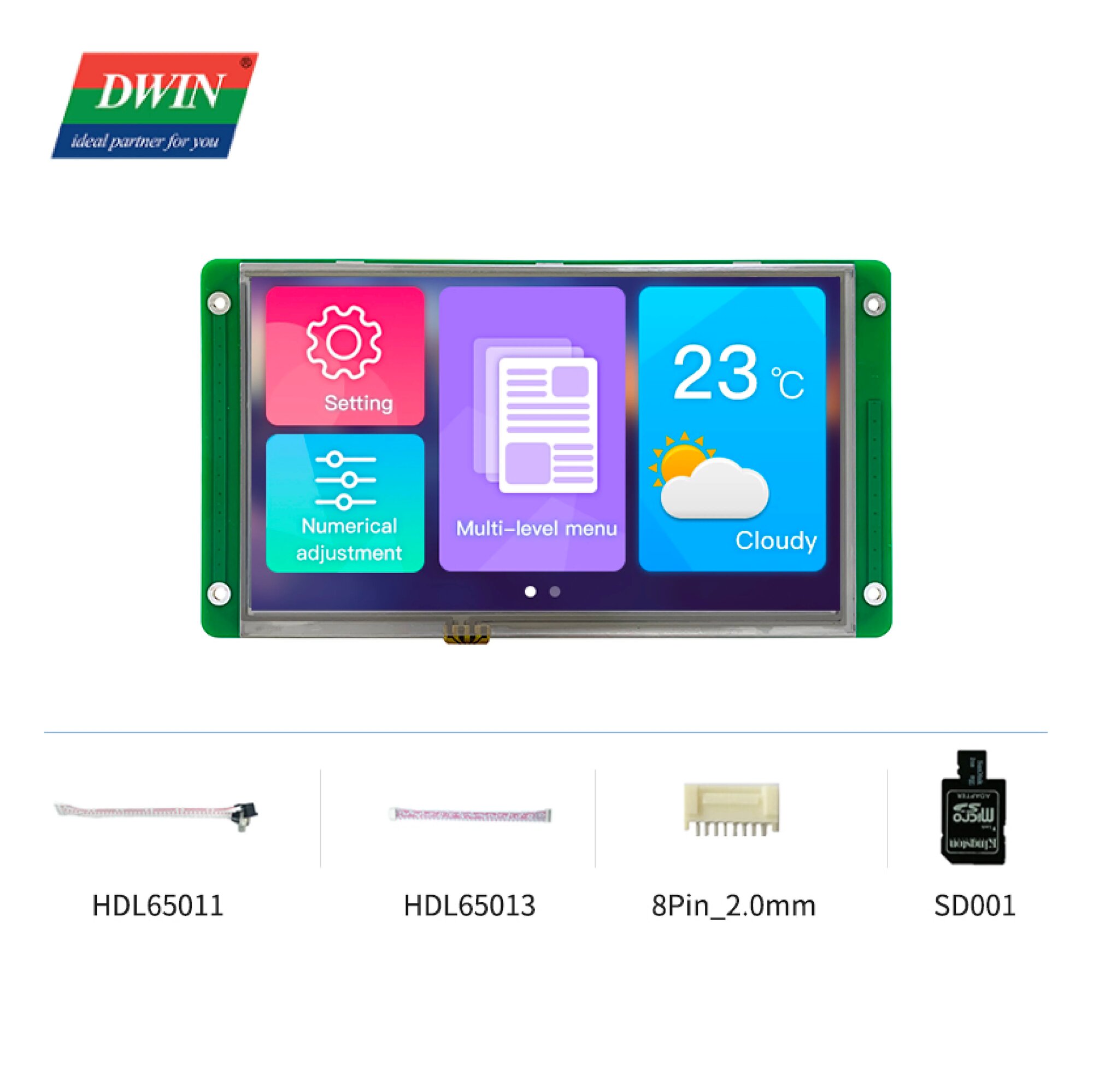 DWIN 7-дюймовый TFT LCD дисплей DMG10600T070_09W Зеленый, RTP with accessory