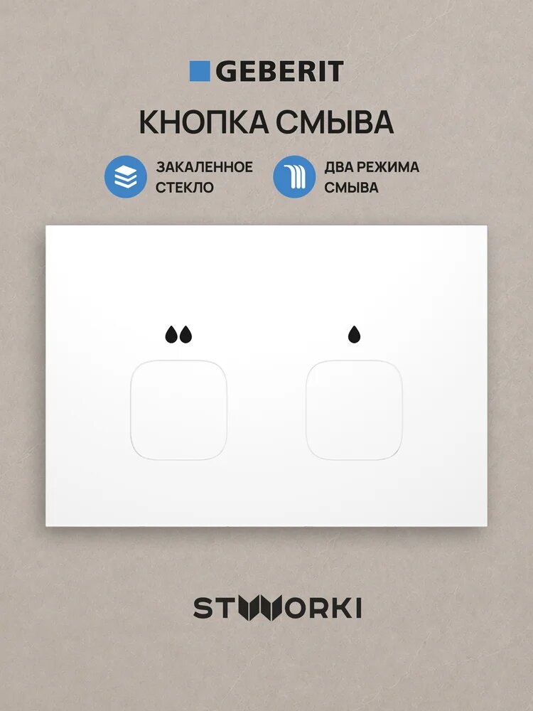 Кнопка смыва для инсталляции STWORKI S510000 / Geberit Duofix UP 320 111.300.00.5 STWORKI S51531WH белая глянцевая, стеклянная, двойной смыв