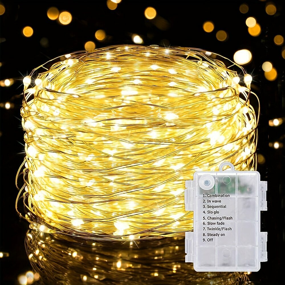 Гирлянда светодиодная 100 LED 10 м, тёплый белый, на батарейках, IPX6, для улицы и дома