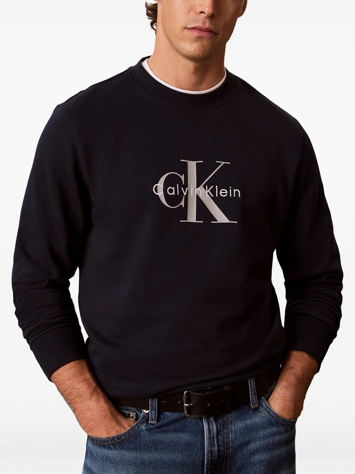 Толстовка CALVIN KLEIN Logo-print sweatshirt, размер 46 EU, , Синий принт — фото 1