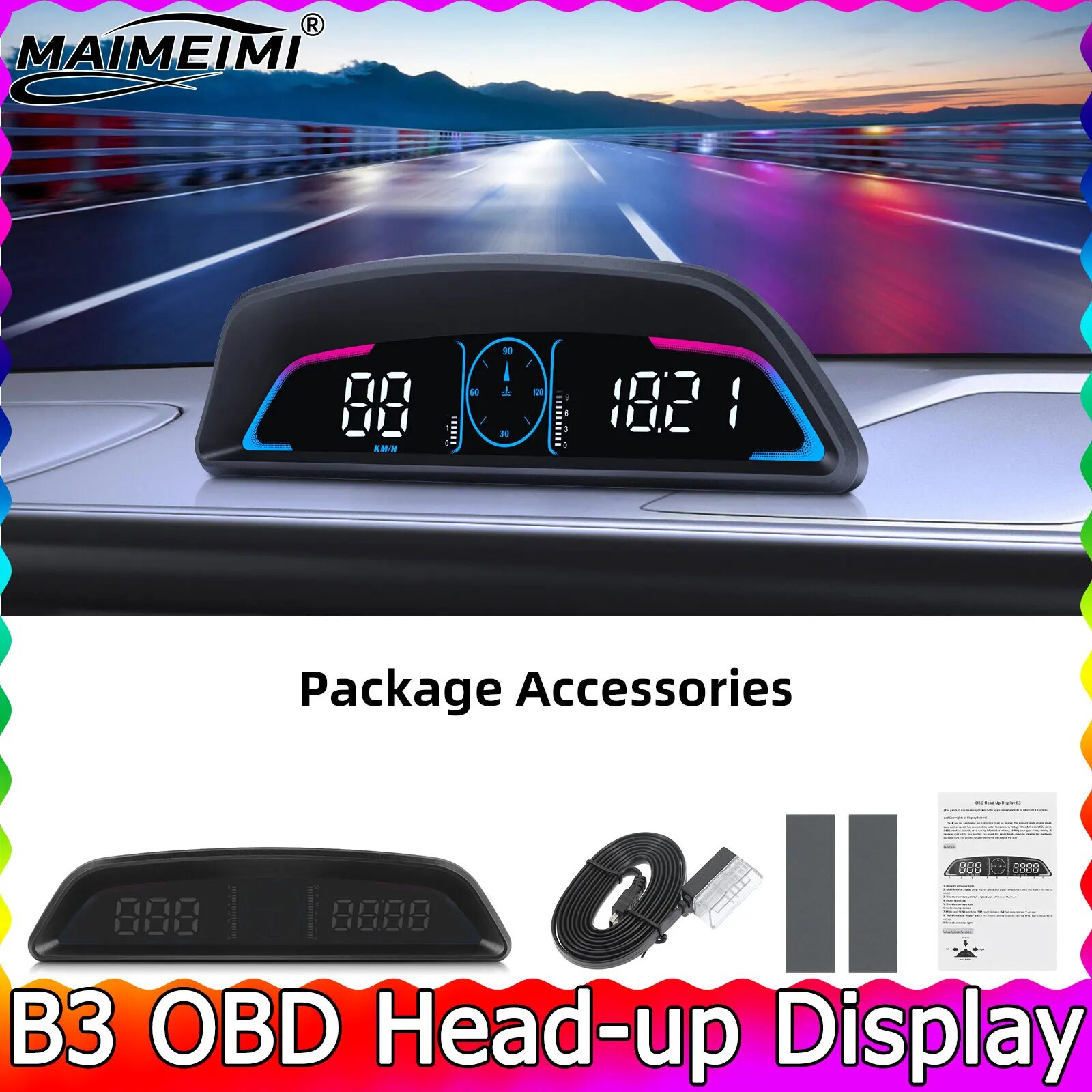 Проекционный Дисплей B3 OBD2 HUD: Автомобильный Спидометр С Тахометром, Датчиком Температуры