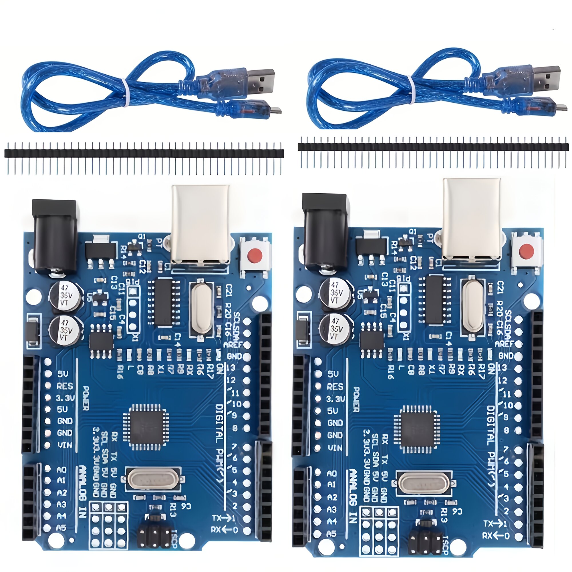Плата разработчика R3 на микроконтроллере Atmega32U4, совместимая с Arduino, в комплекте USB-кабель, 2 набора