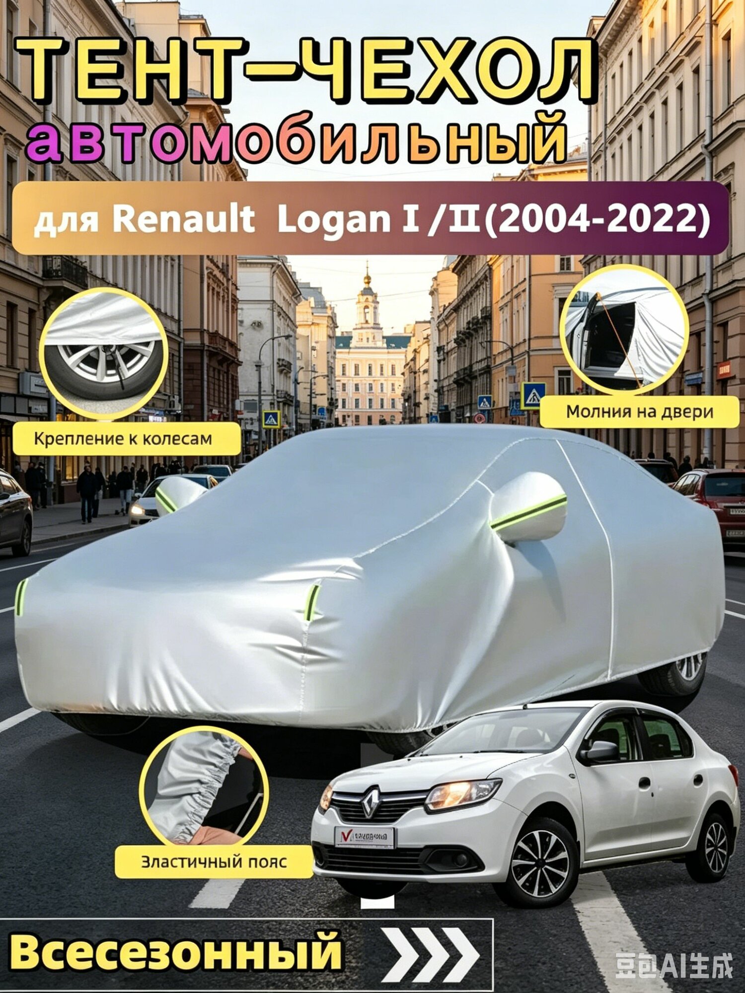 Чехол на автомобиль Renault LoganⅠ/Ⅱ(2004-2022)/Рено Логан, Седан, защищает от дождя, пыли и снега, подходит для всех сезонов, высокоплотная, материал авиационного стандарта, Оксфорд 210D, 1 шт. уличный непромокаемый всесезонный