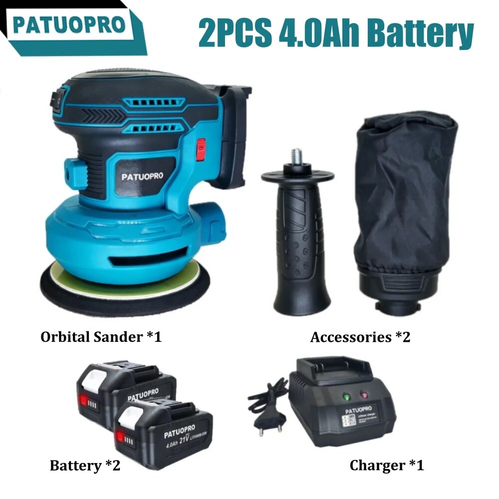 Беспроводная шлифмашина PATUOPRO 125 мм для Makita 18В 2PCS 4.0Ah Battery