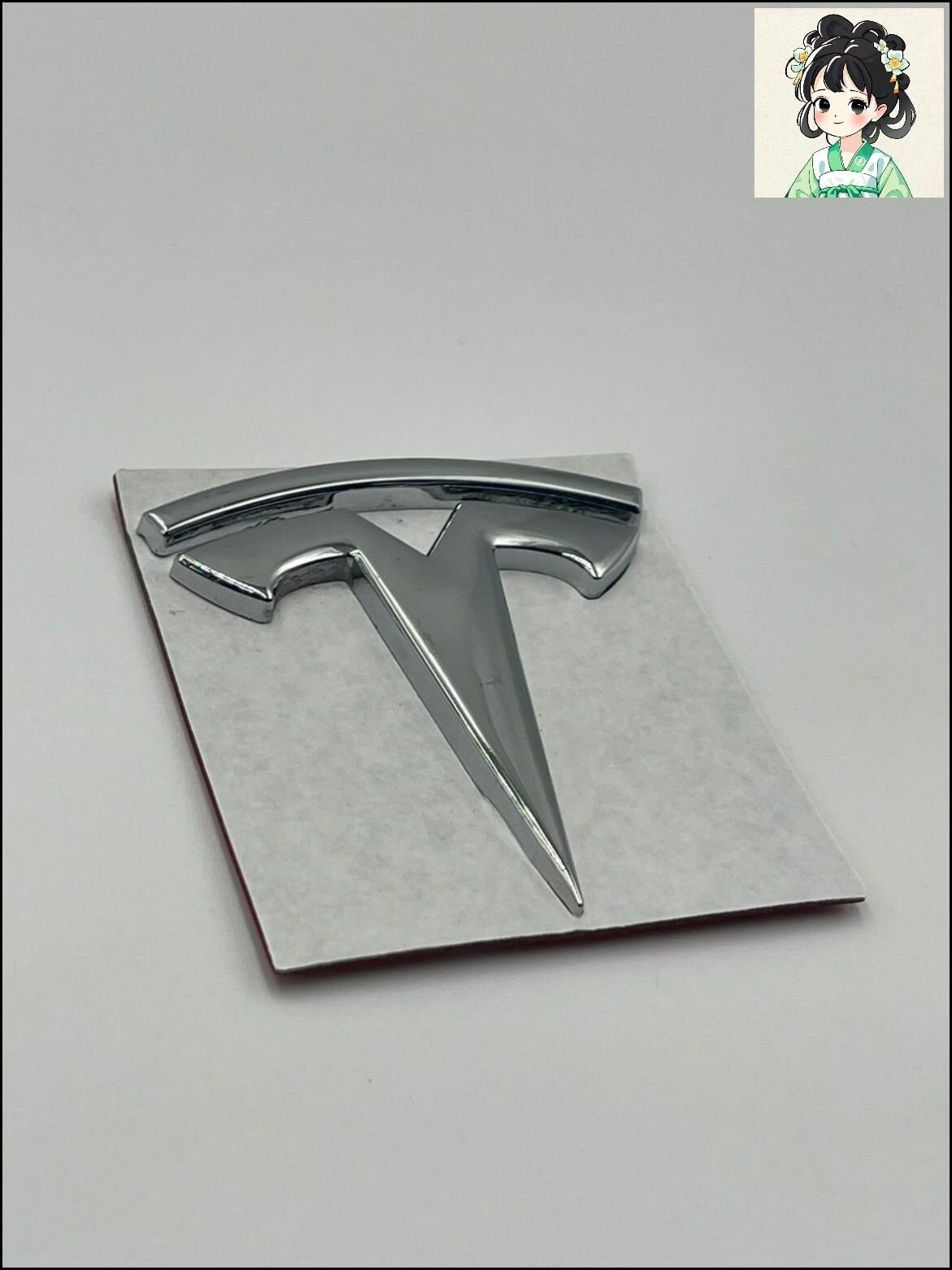 Хромовая эмблема Tesla 6 см (50×60 мм), ABS с клеевым слоем 3M — шильдик для кузова, капота или багажника