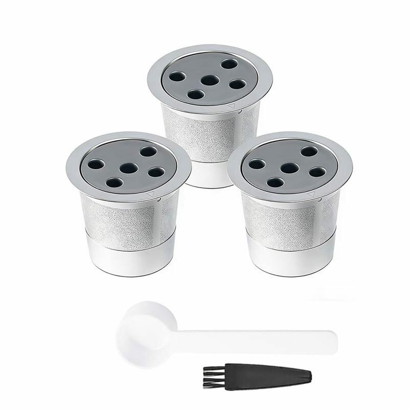 Набор из 3 многоразовых стальных капсул для кофемашин (K-Cup), универсальные с 5 отверстиями, подходят для разных моделей, в комплекте ложка и щетка для чистки