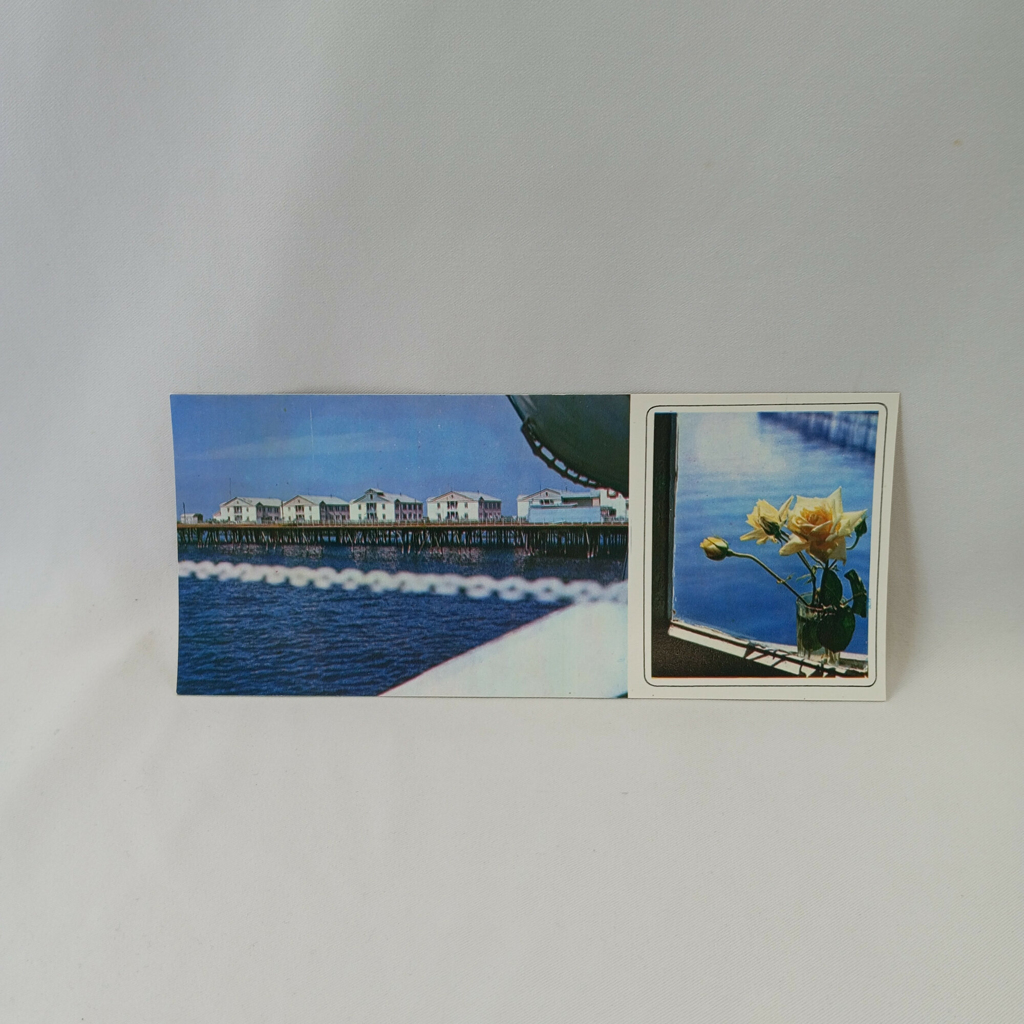 Открытка советская СССР. Нефтяные камни, дома на сваях у моря, городской пейзаж. винтаж