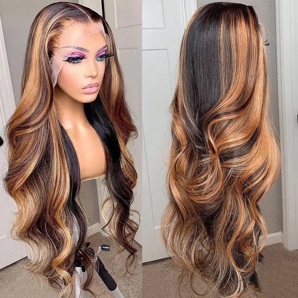Кружевной парик Ombre, волна, 36 дюймов, 180%, 13x6 HD Frontal