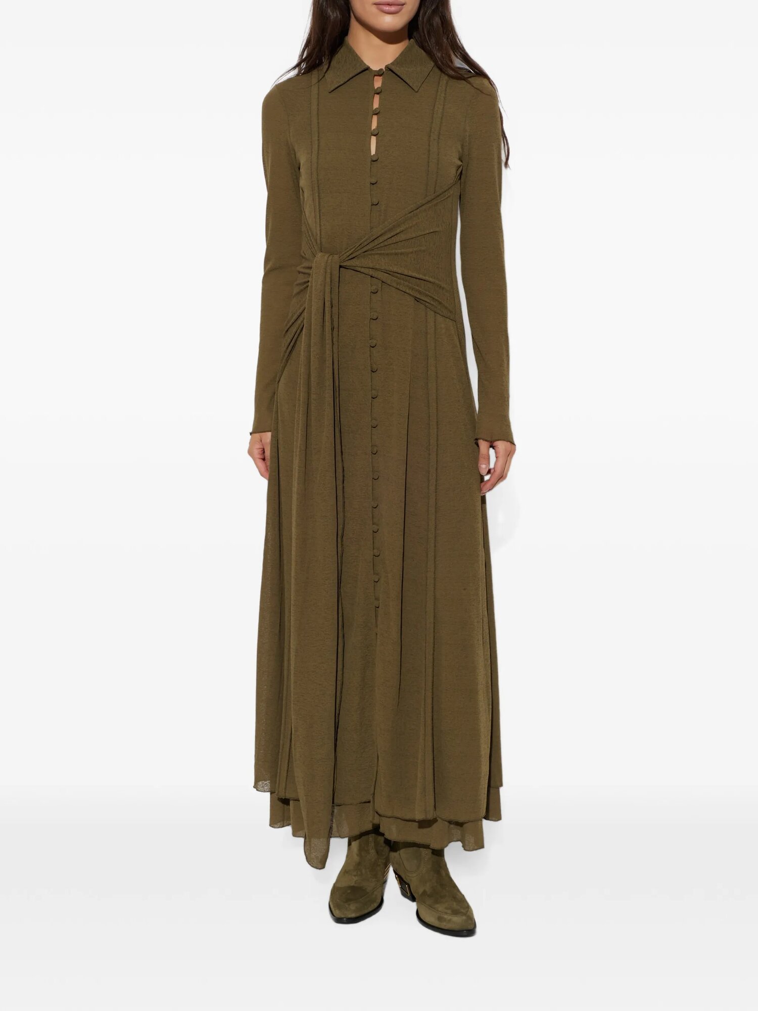 Платье GANNI Tie-waist button-down maxi dress, размер 38, зеленый — фото 1