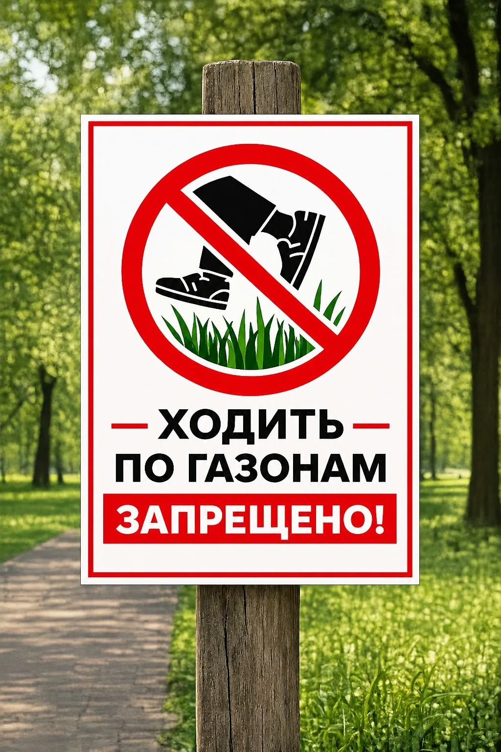 Информационная табличка из ПВХ 3-5 мм "Ходить по газонам запрещено!" 240х180 мм (Ф)