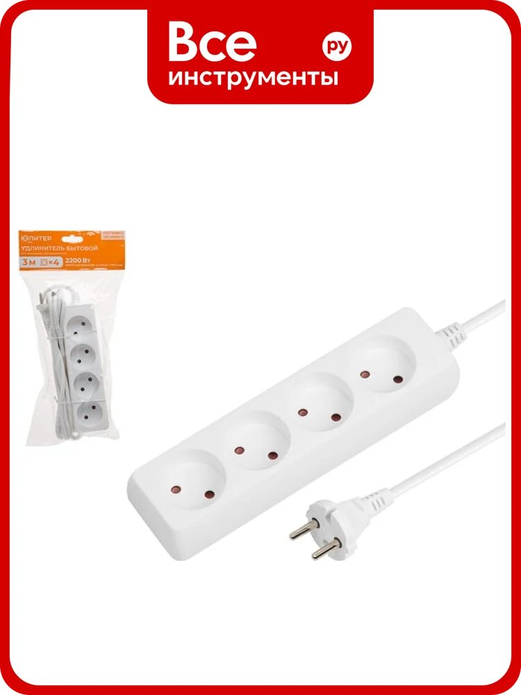 Удлинитель юпитер 3 м 4 розетки 2,2 кВт JP8101-25