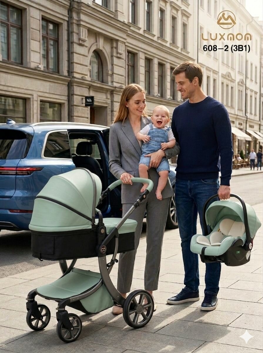 Детская коляска трансформер 3 в 1 Luxmom Voondo NEW 2026 для новорожденных с автолюлькой 0+ Полный комплект