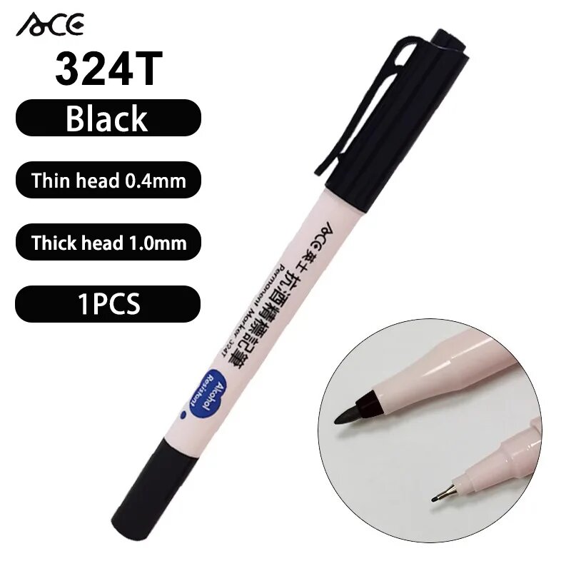 Маркер ACE 324T Black, двойной наконечник 0.4/1.0 мм