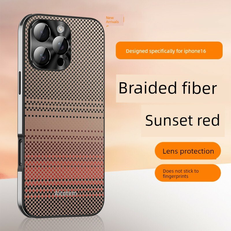 IPhone 14 Pro Max Защитный чехол с текстурой кевлара в оттенке закатного красного, защита от царапин на линзу